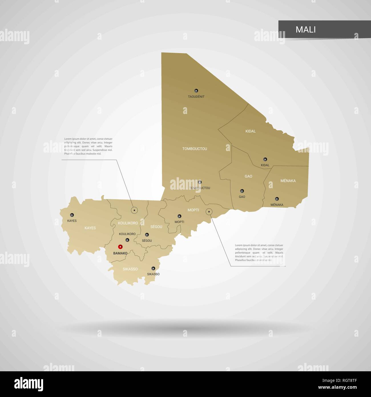 Stylized vector Mali map. Infographic 3d gold map illustration with ...