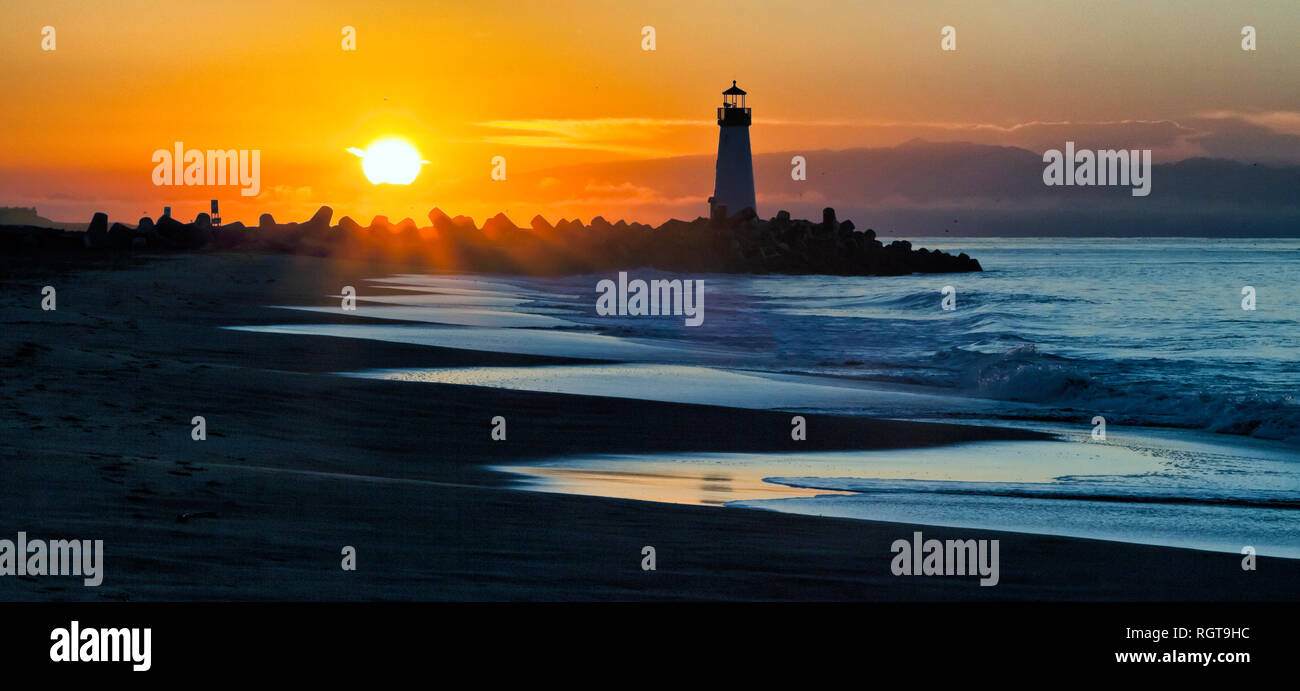 Lighthouse on Santa Cruz Shore Stock Photo - Alamy