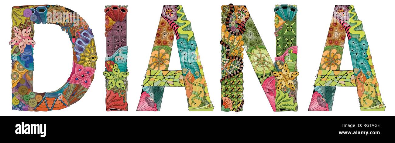 Hand-painted art design. Hand drawn illustration female name DIANA for ...