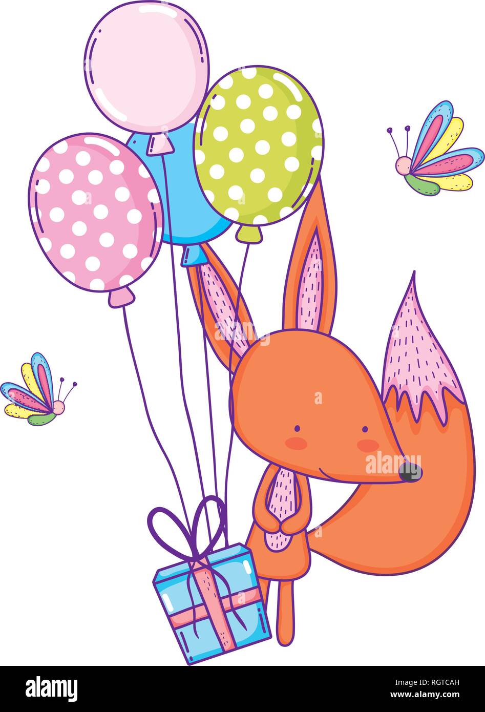 cute and little fox with balloons helium Stock Vector Image & Art - Alamy