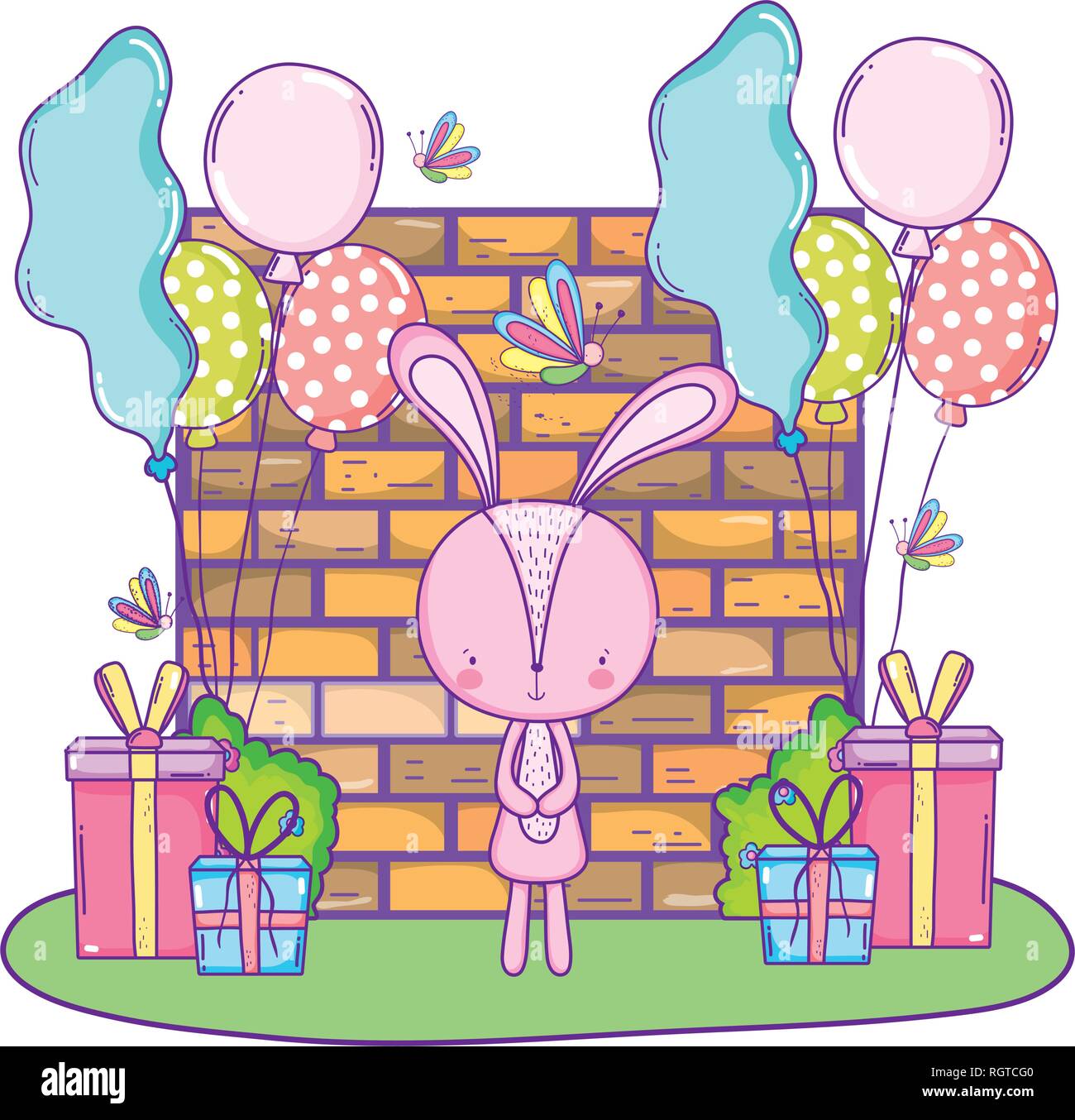 cute little rabbit with balloons helium in the landscape Stock Vector ...