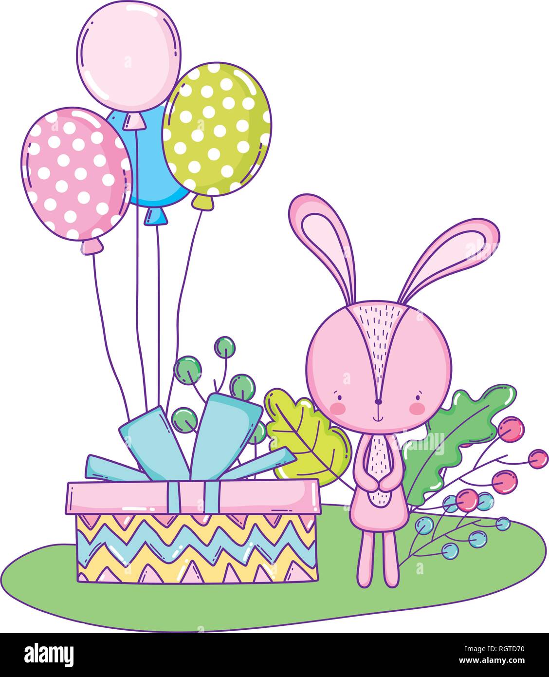 cute little rabbit with balloons helium in the landscape Stock Vector ...