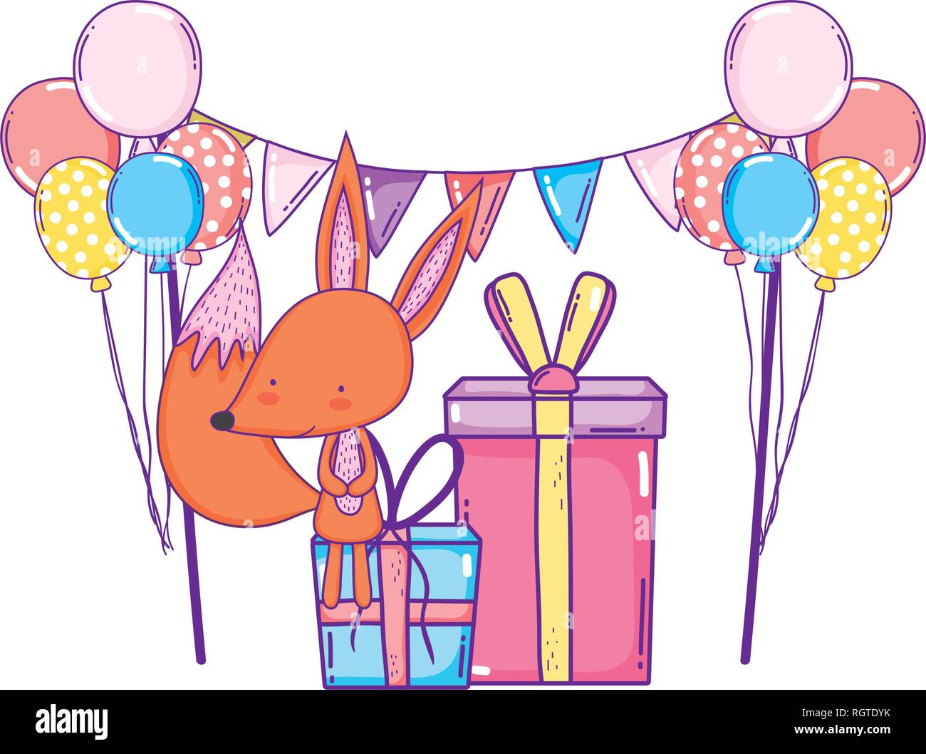 cute and little fox with balloons helium Stock Vector Image & Art - Alamy