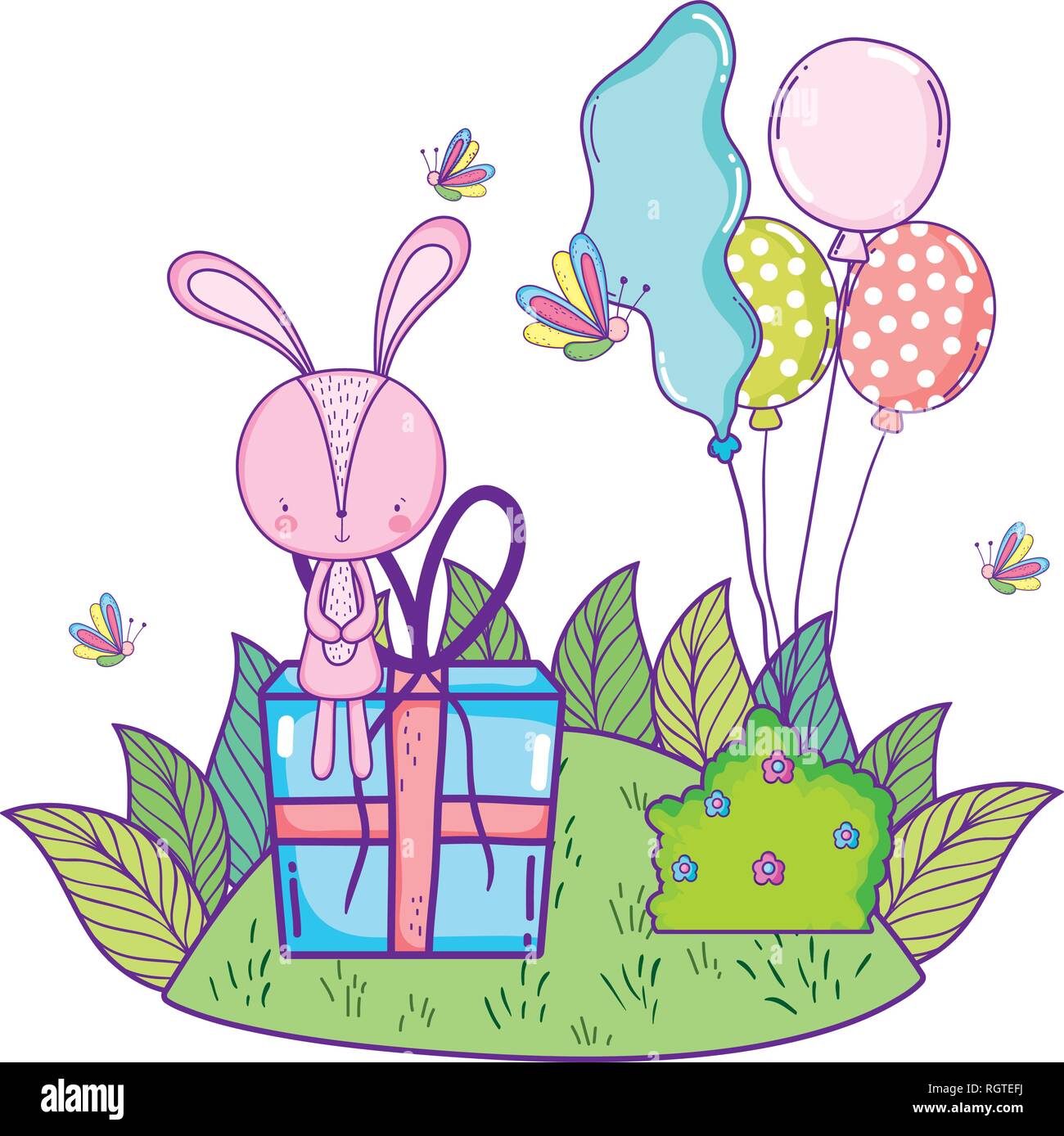cute little rabbit with balloons helium in the landscape Stock Vector ...