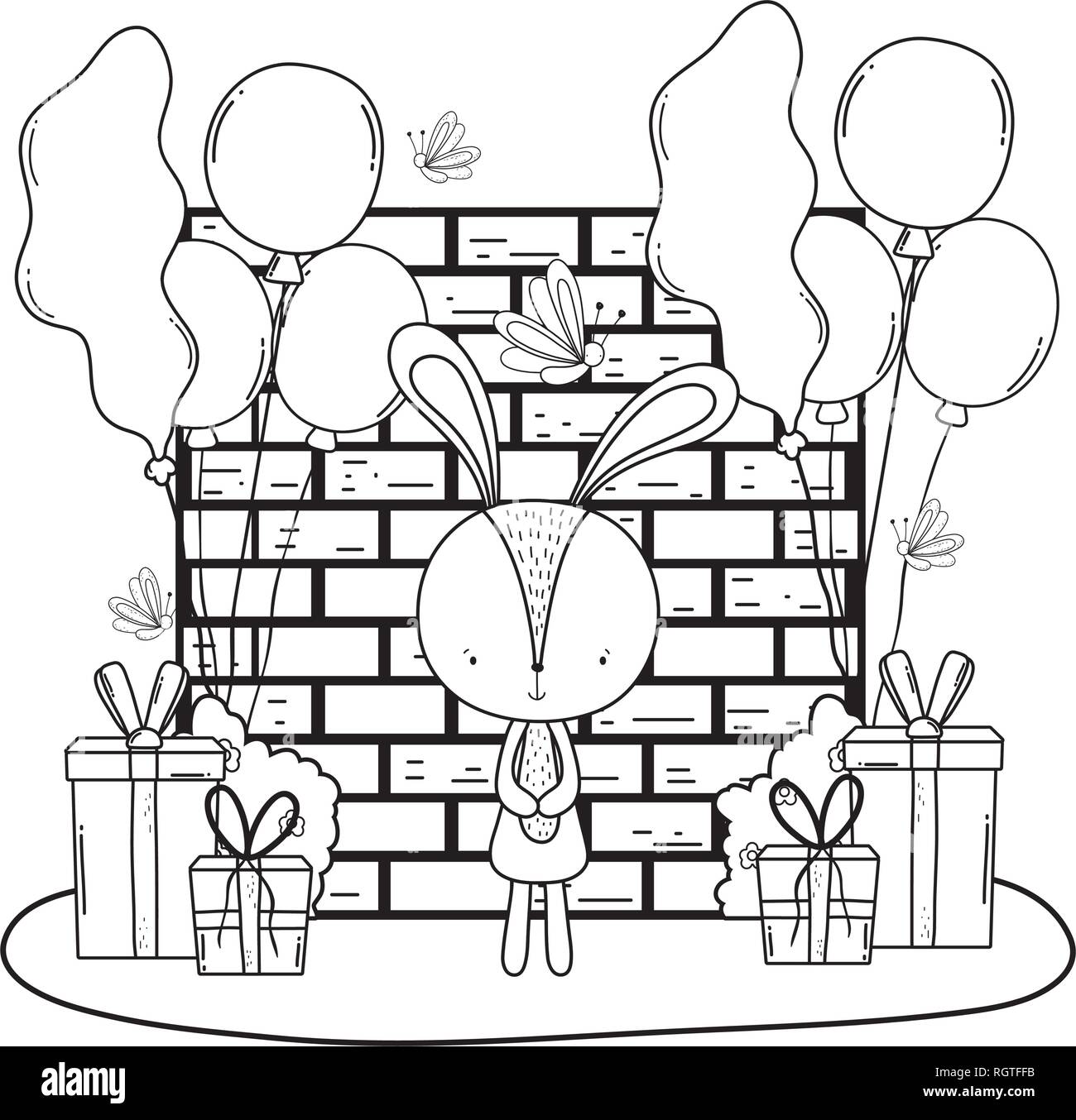 cute little rabbit with balloons helium in the landscape Stock Vector ...