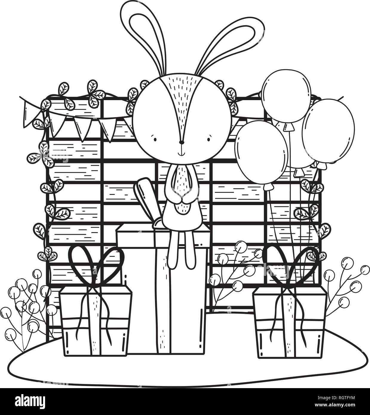 cute little rabbit with balloons helium in the landscape Stock Vector ...