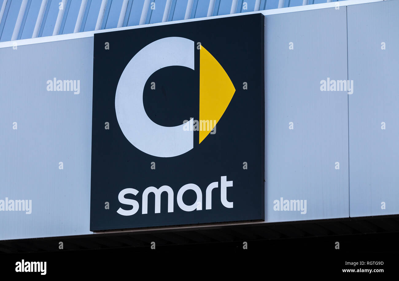 The logo sign for smart cars at Stockton on Tees,England,UK at the ...