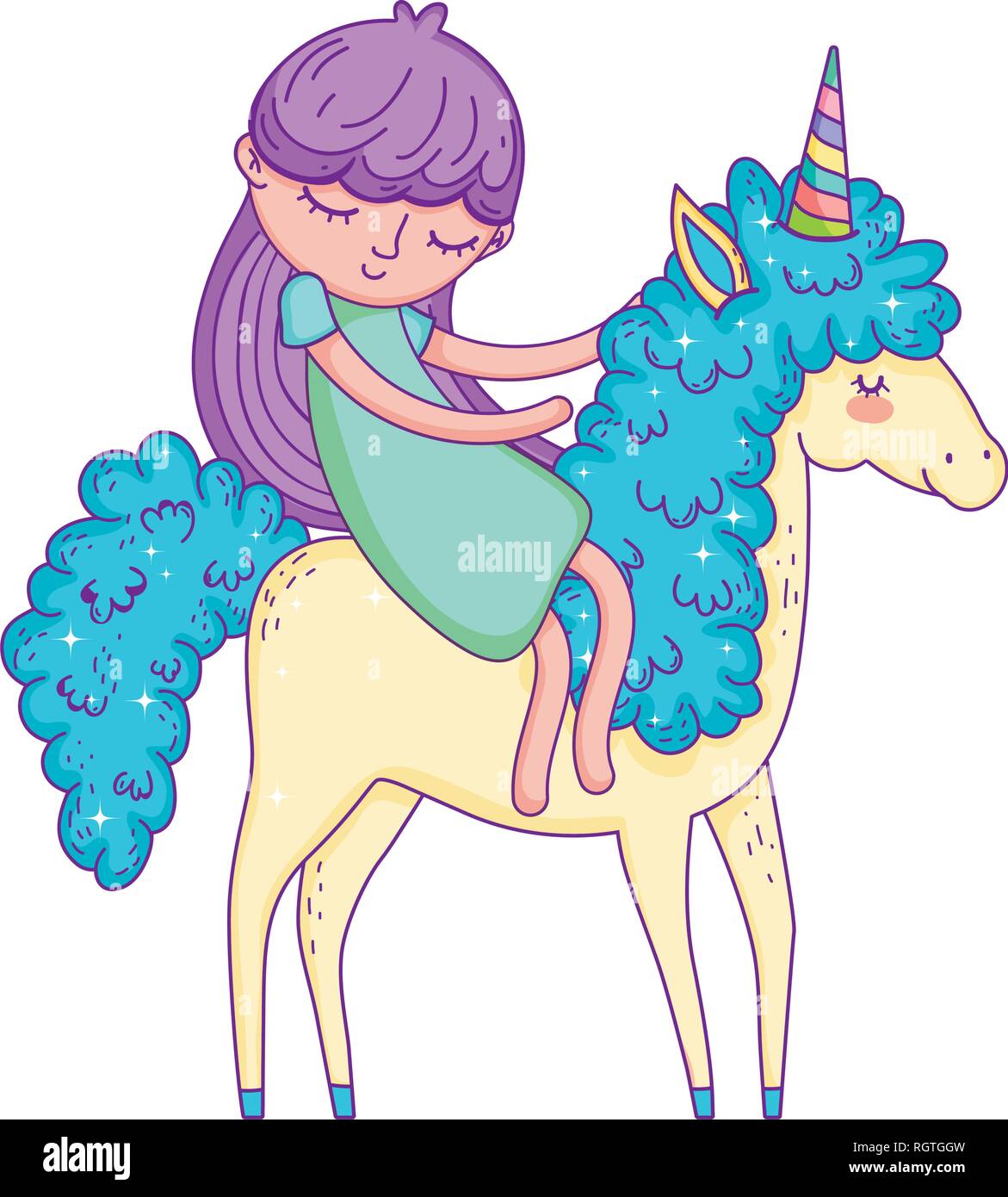 beautiful little unicorn with princess characters Stock Vector Image ...