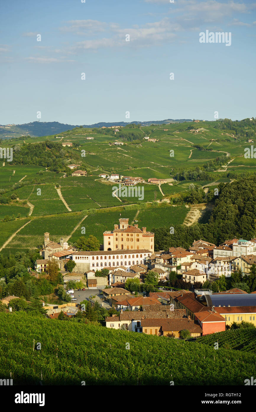 The Langhe hills with the town of Barolo, Piedmont - Italy Stock Photo ...