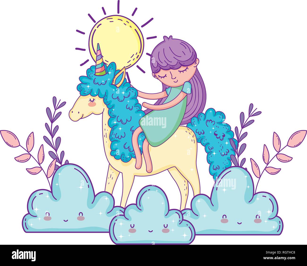 little unicorn and princess in the clouds Stock Vector Image & Art - Alamy