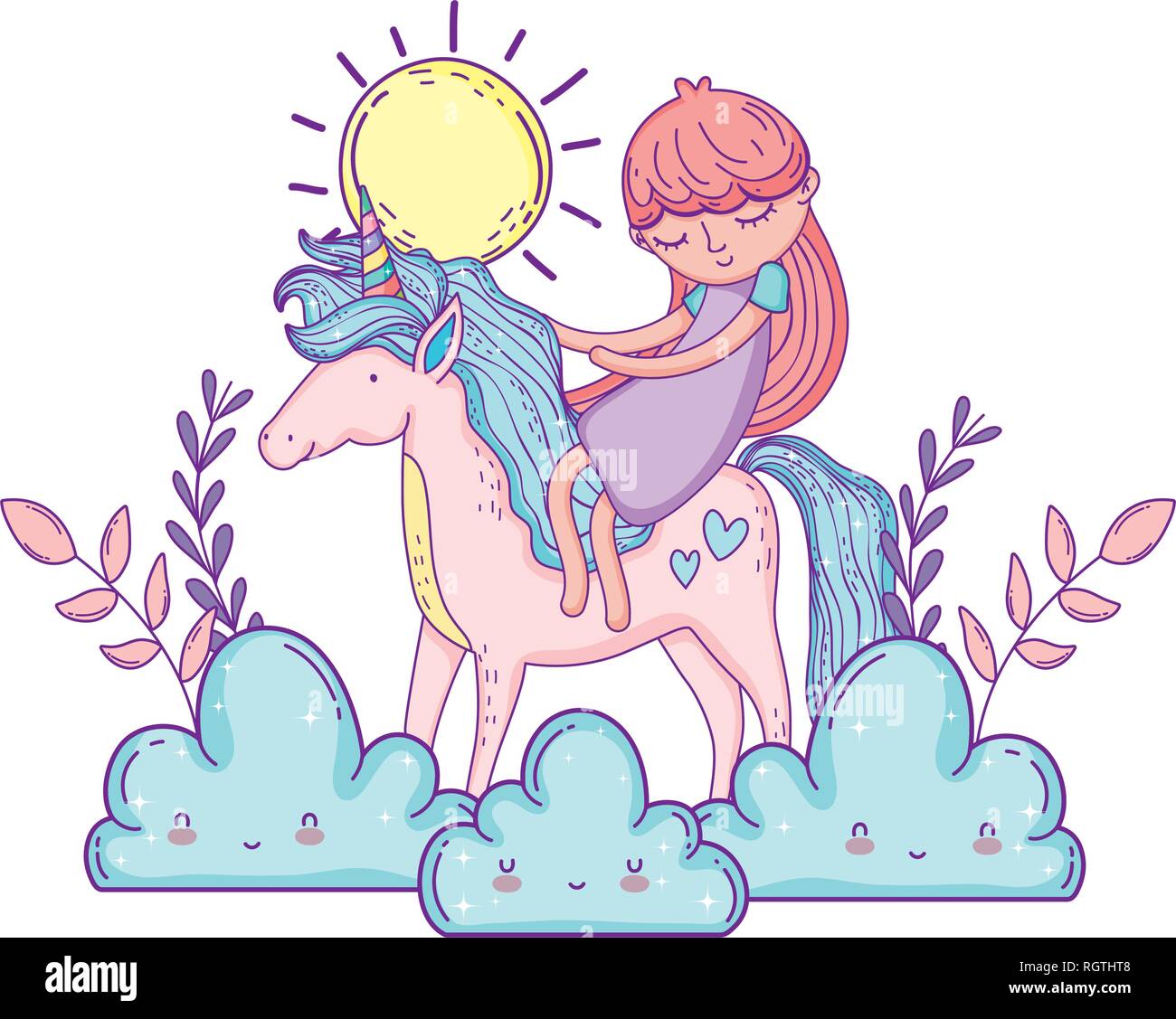 little unicorn and princess in the clouds Stock Vector Image & Art - Alamy