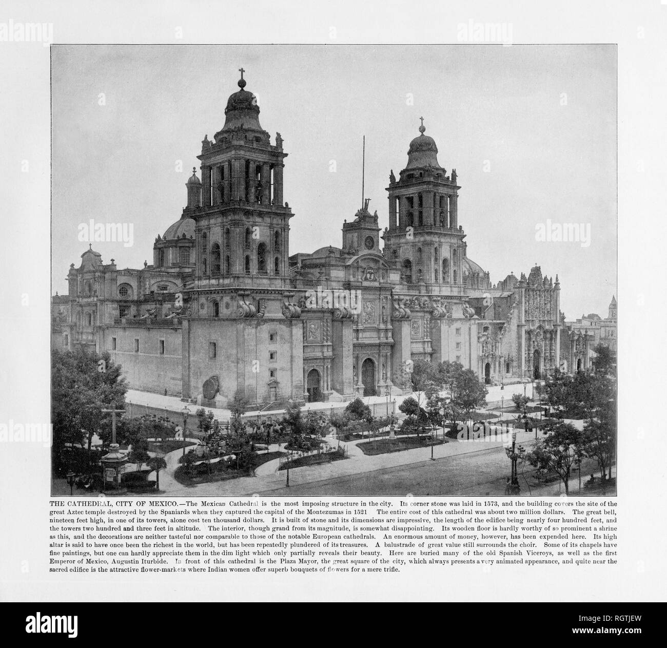 The Cathedral, City of Mexico, Antique Mexican Photograph, 1893 Stock ...