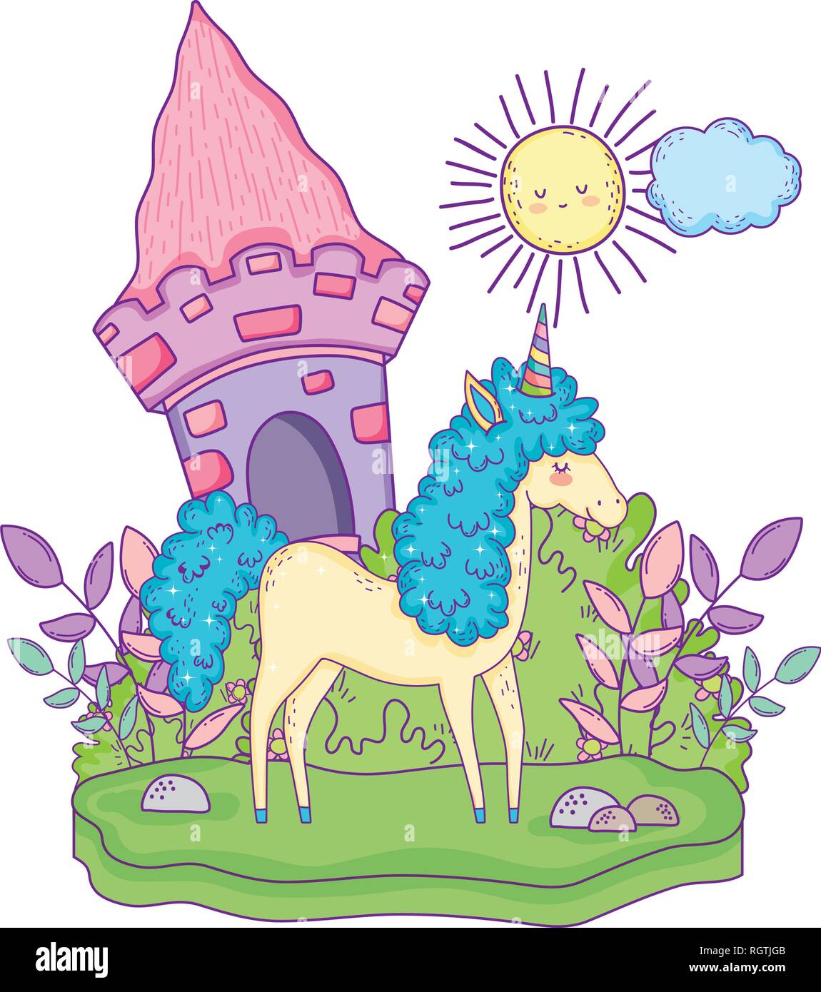 Fairytale landscape magic castle unicorn Stock Vector Images - Alamy