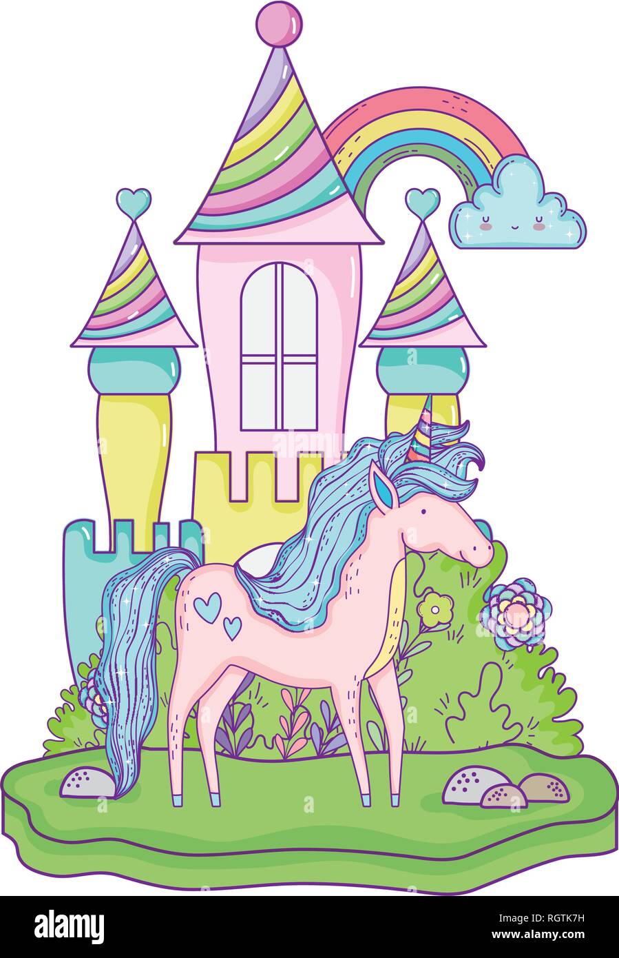 Fairytale landscape magic castle unicorn Stock Vector Images - Alamy