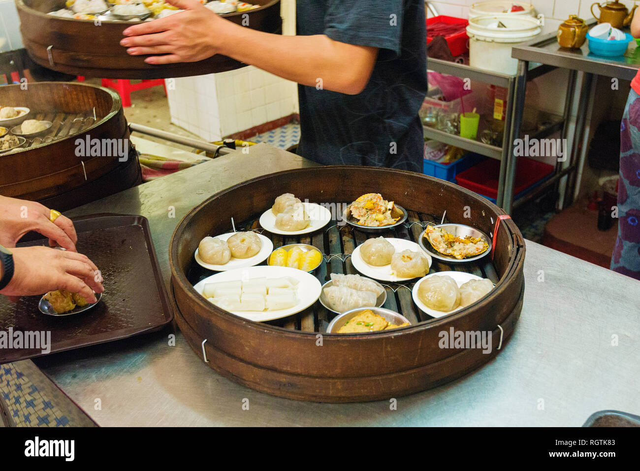 bamboo basket filled with dim sum in a renowned restaurant of George ...