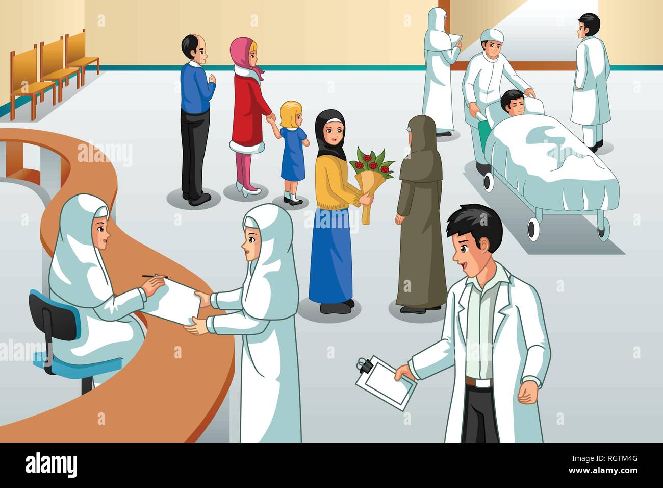 A vector illustration of Muslim Hospital Scene Stock Vector Image & Art ...