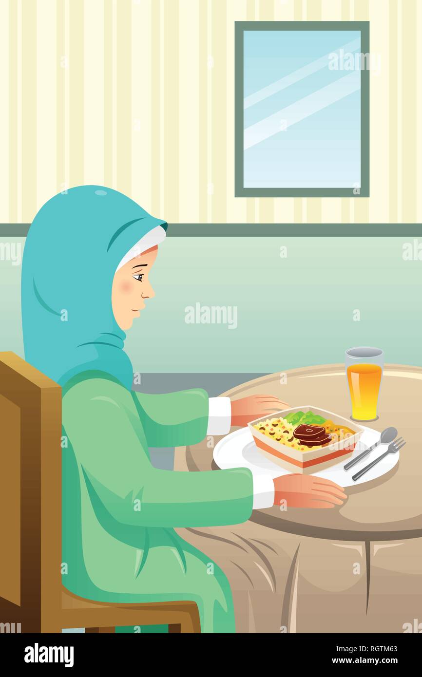 A vector illustration of Muslim Eating Meal at Home Stock Vector Image ...