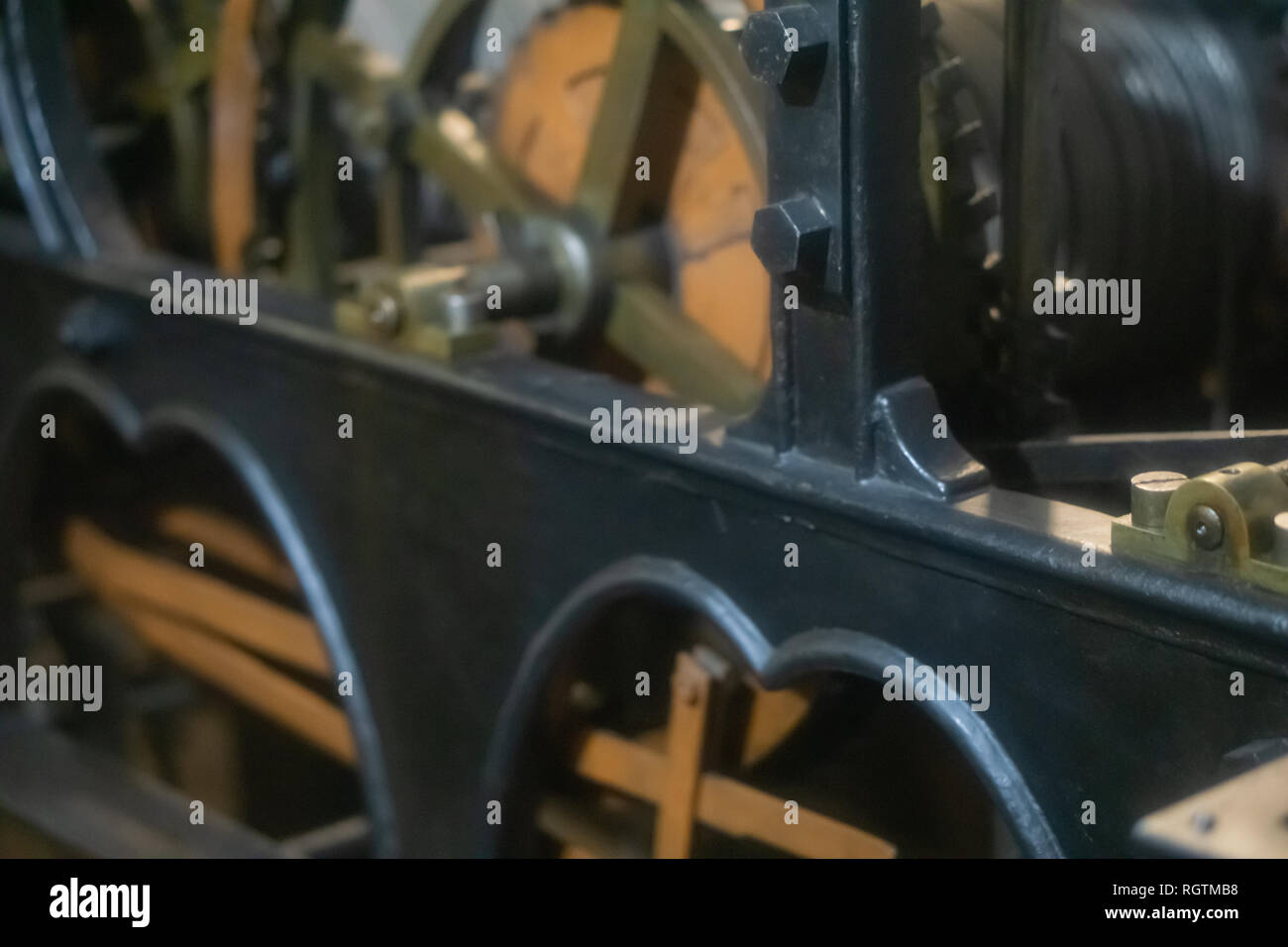 Mechanism of the old clock tower inside Stock Photo - Alamy