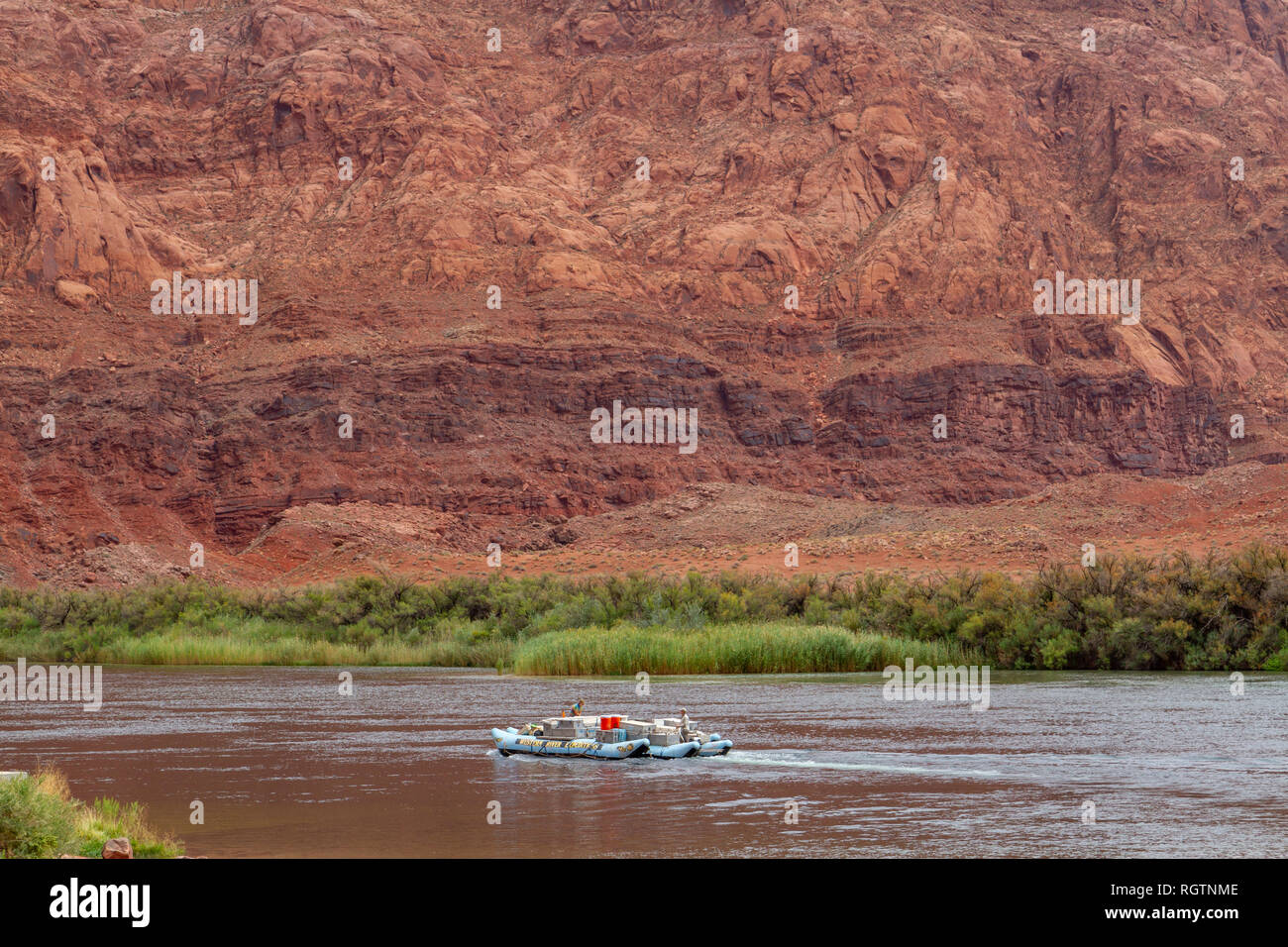A Western River Expeditions tourist raft on the Colorado River near Lee ...