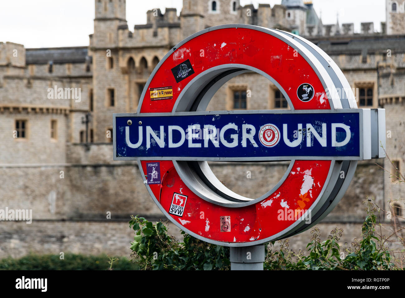 London,UK - January 26th 2019: London Underground sign outside tower ...