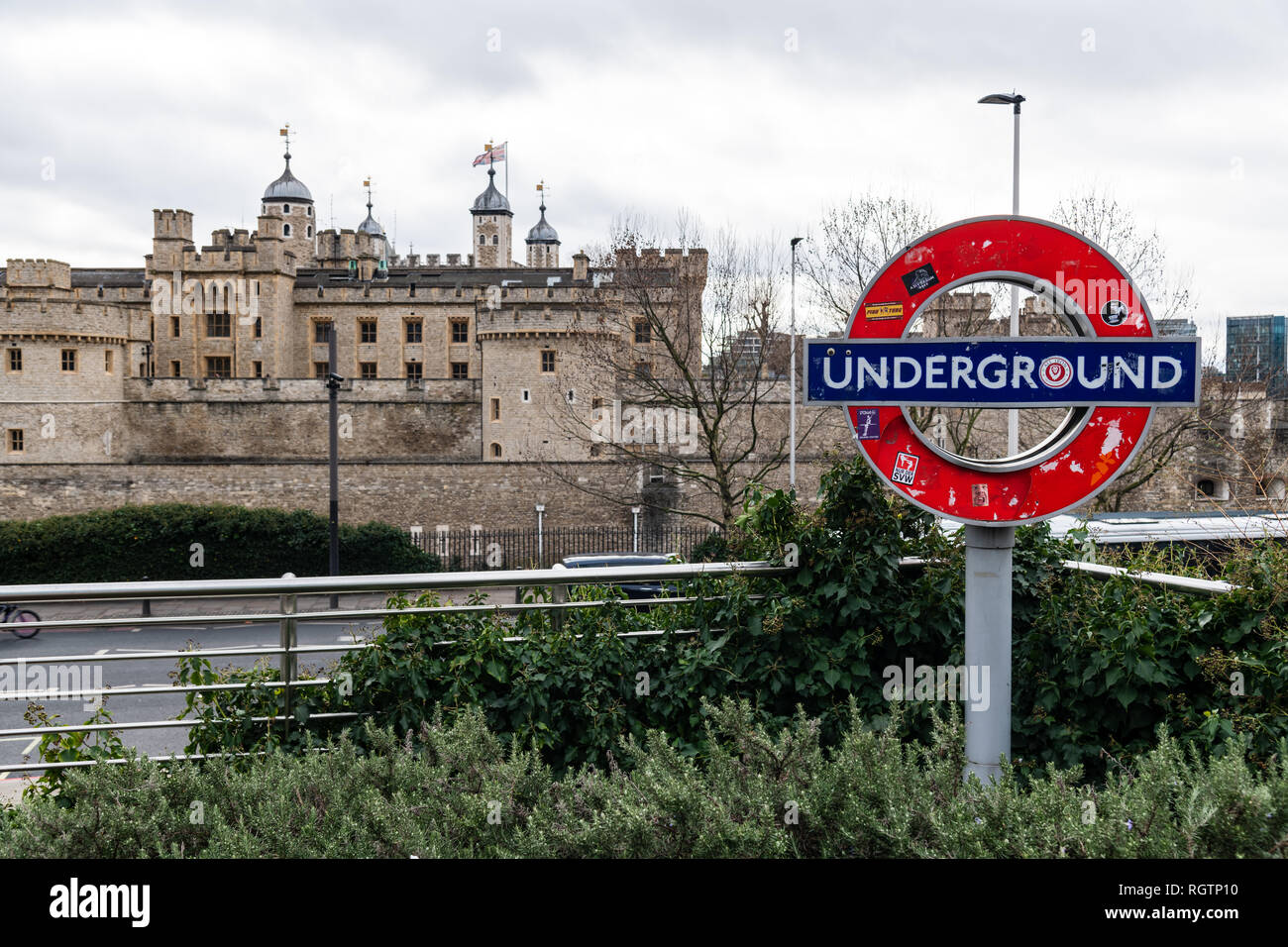 London,UK - January 26th 2019: London Underground sign outside tower ...