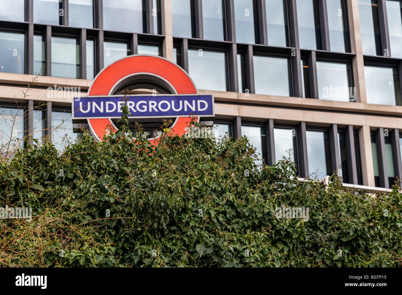 London,UK - January 26th 2019: London Underground sign outside tower ...