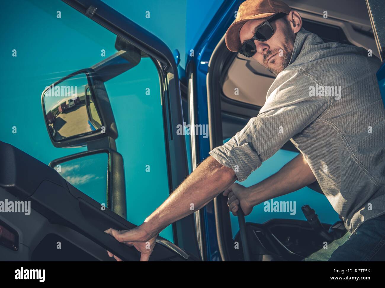 Transportation Industry. Semi Truck Driving. Caucasian Driver in His ...
