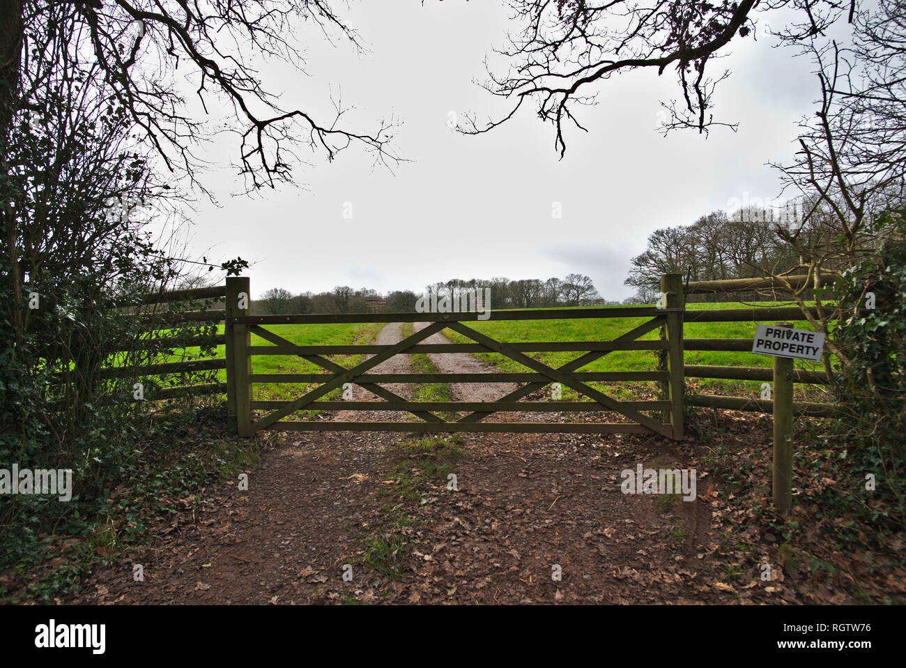 Private rural property behind five bar gate entry Stock Photo - Alamy