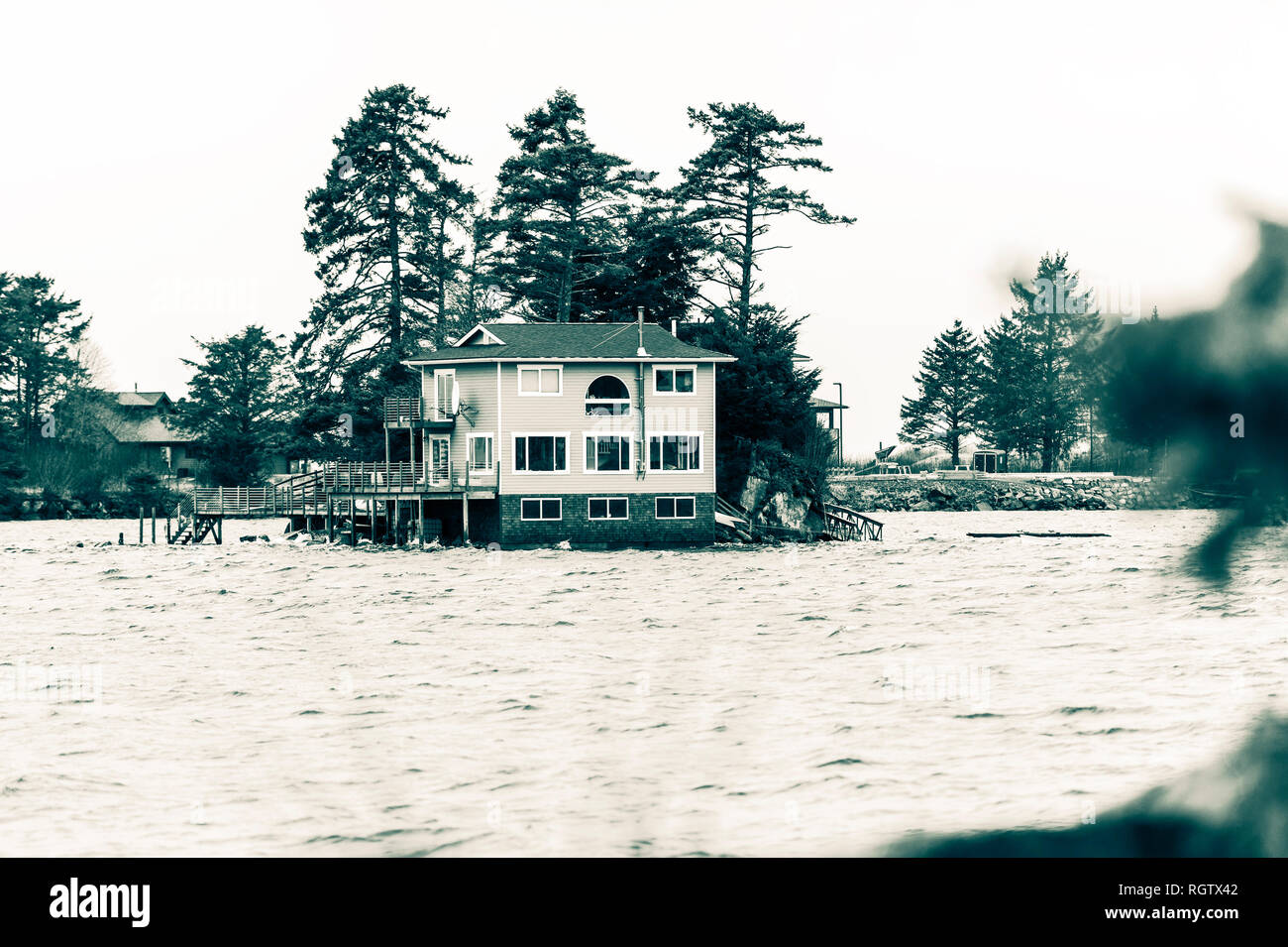 Tourist cabin on small tidal island in Sitka, Alaska, USA Stock Photo ...