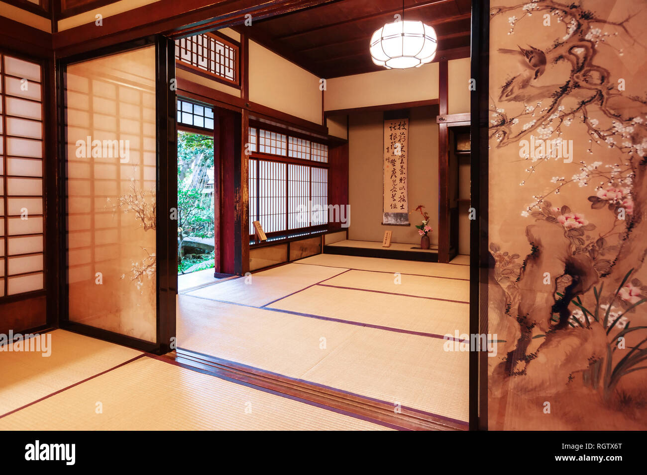 Kanazawa, Japan - November 15, 2018: Tea room with painted screen doors ...