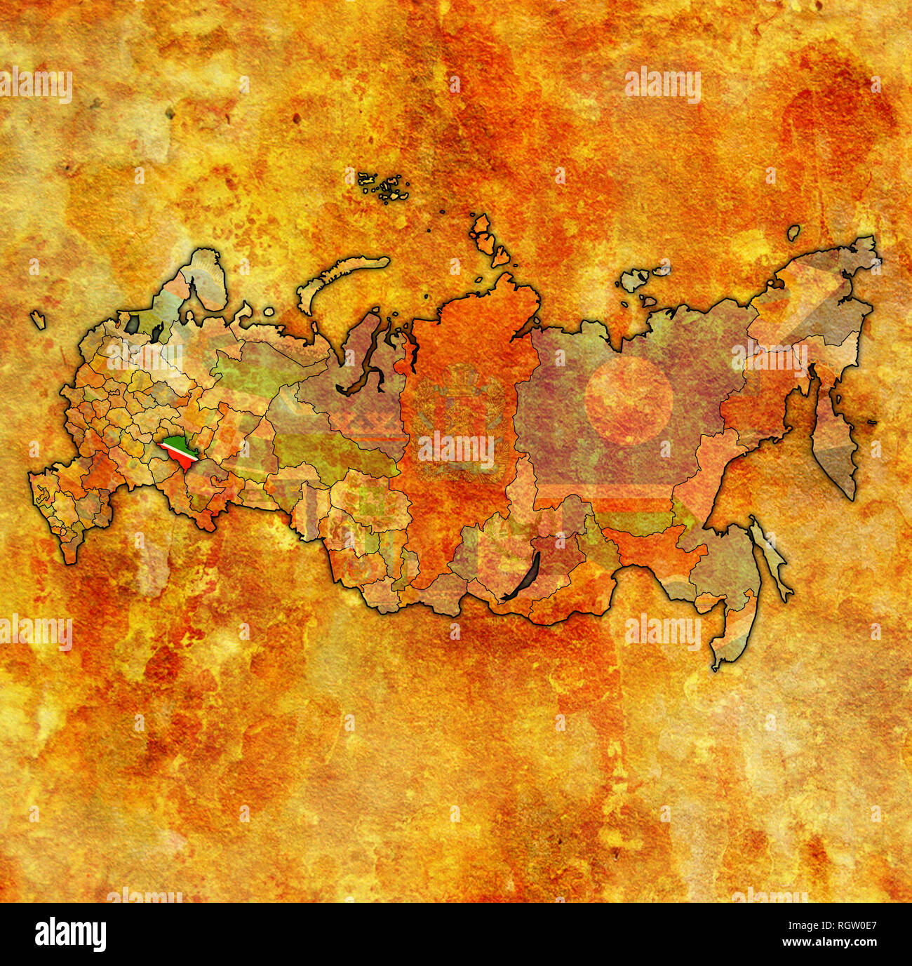 emblem of tatarstan on map with administrative divisions and borders of ...