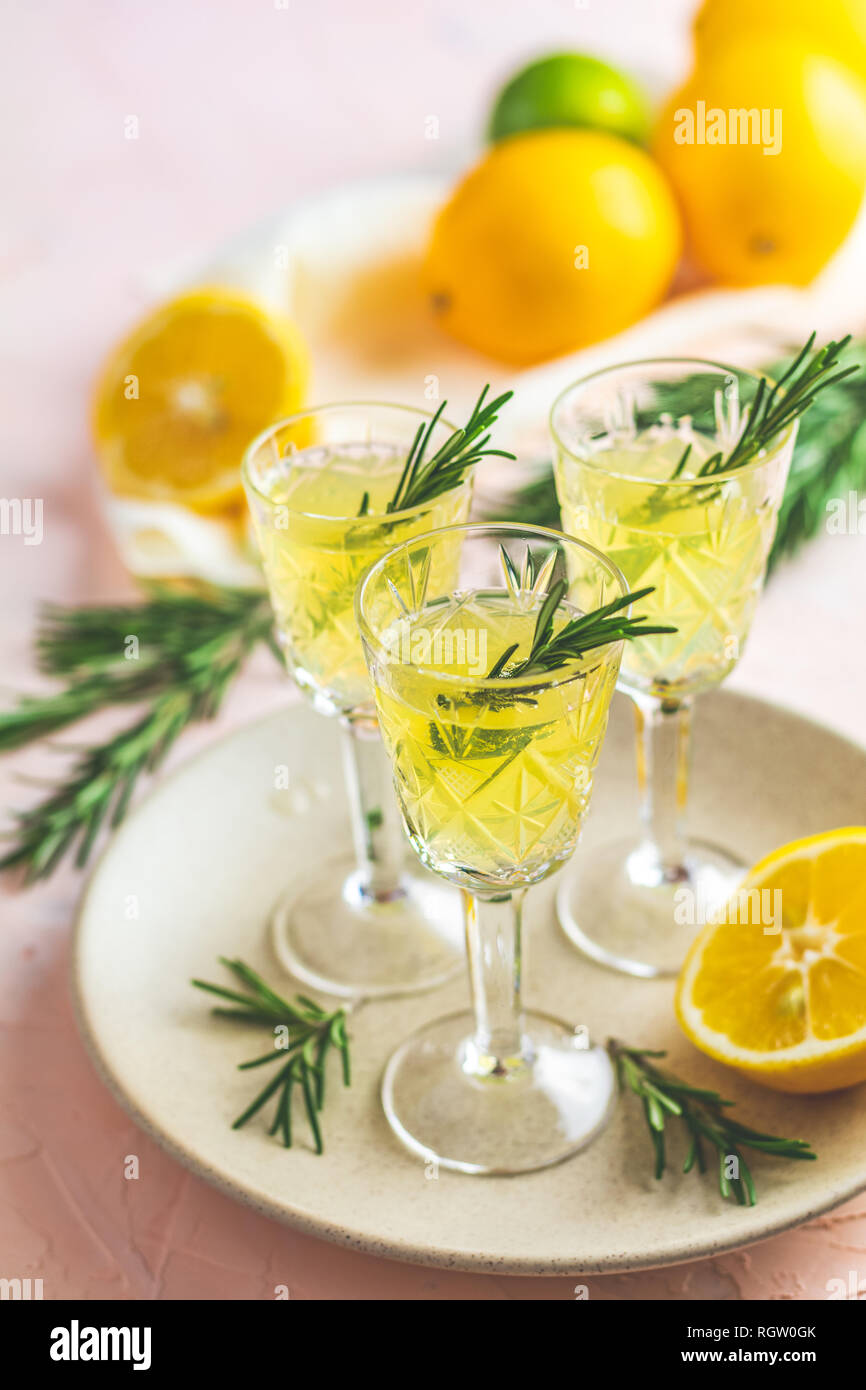 Traditional italian homemade lemon alcohol drink liqueur limoncello ...