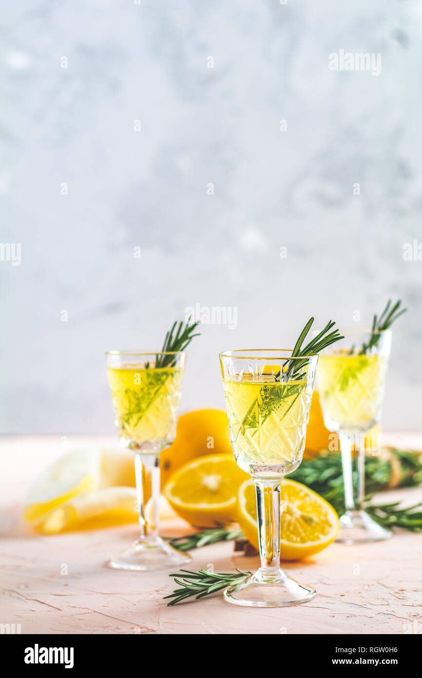 Traditional italian homemade lemon alcohol drink liqueur limoncello ...