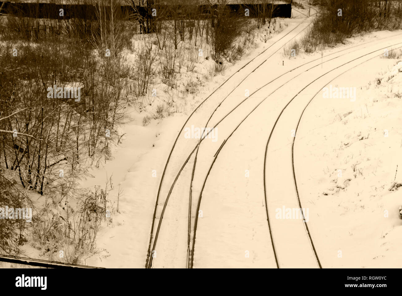 Snow rail track railway winter rail line station perspective hi-res ...
