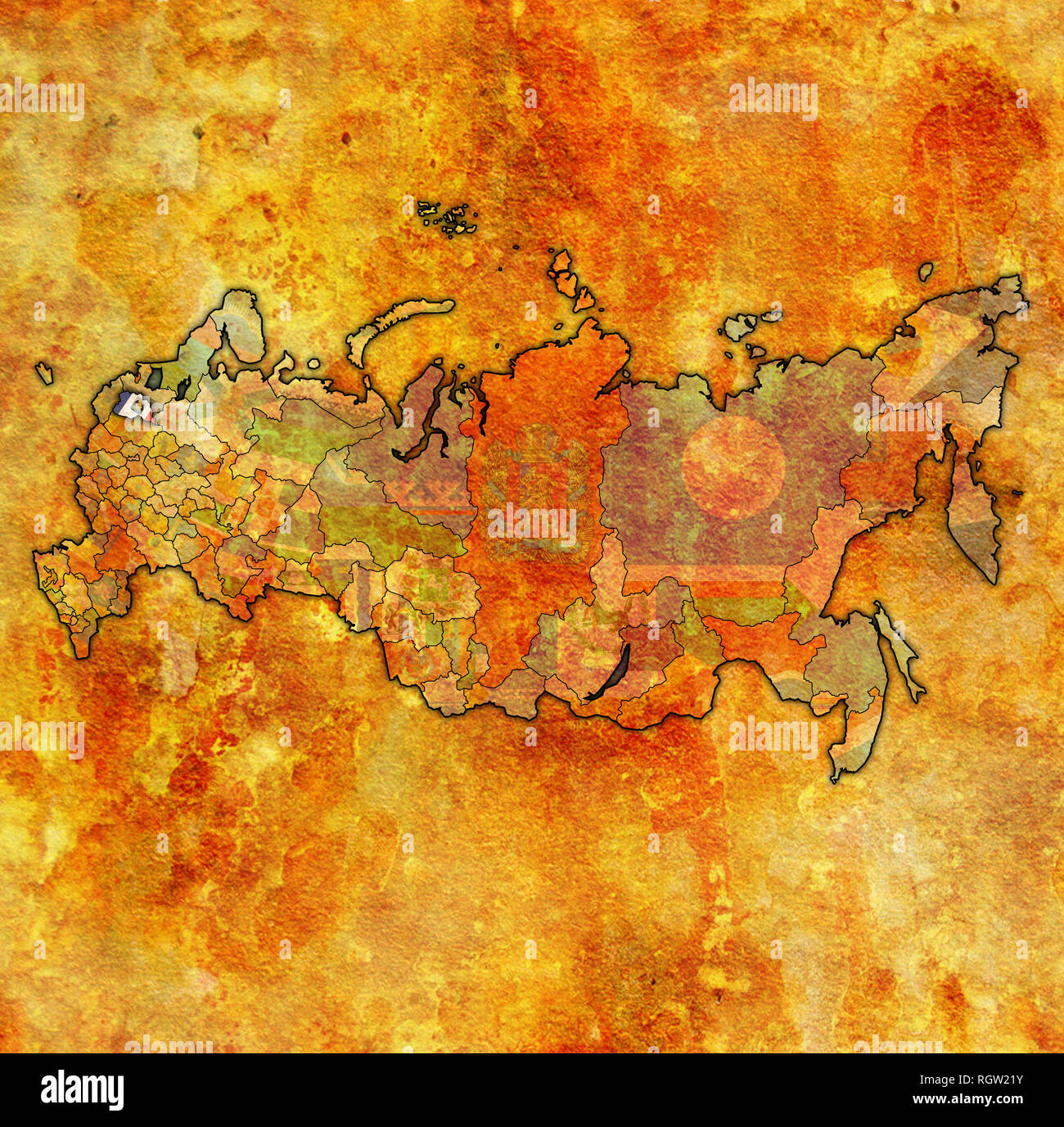 emblem of Novgorod oblast on map with administrative divisions and ...