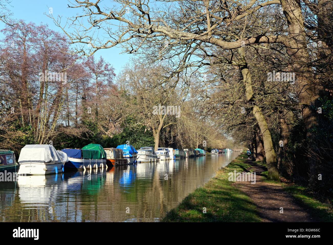 The River Wey navigation and canal at New Haw on a sunny winters day ...