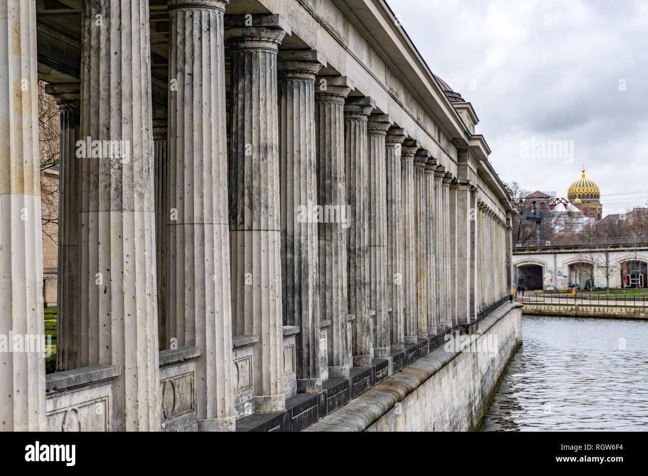Colonnade pillars in museum island near Spree river, in Berlin, Germany ...