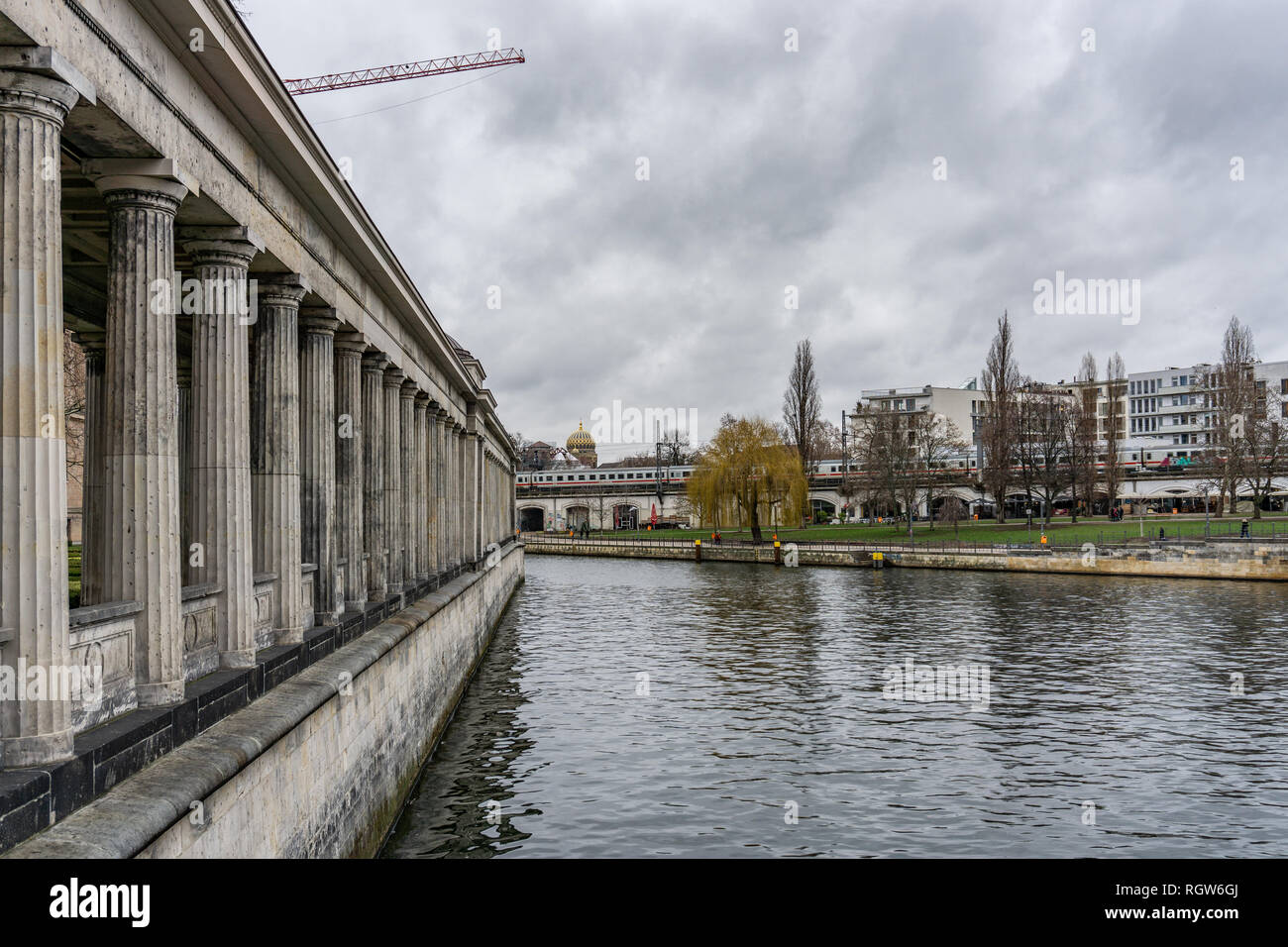 Colonnade pillars in museum island near Spree river, in Berlin, Germany ...