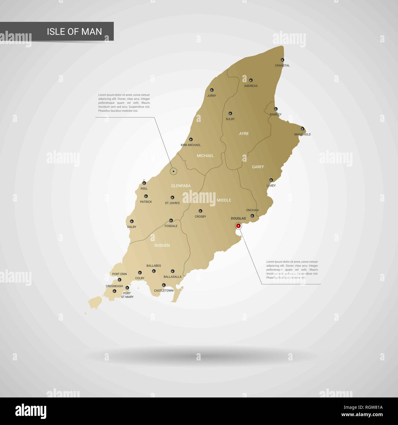 Stylized vector Isle of Man map. Infographic 3d gold map illustration ...