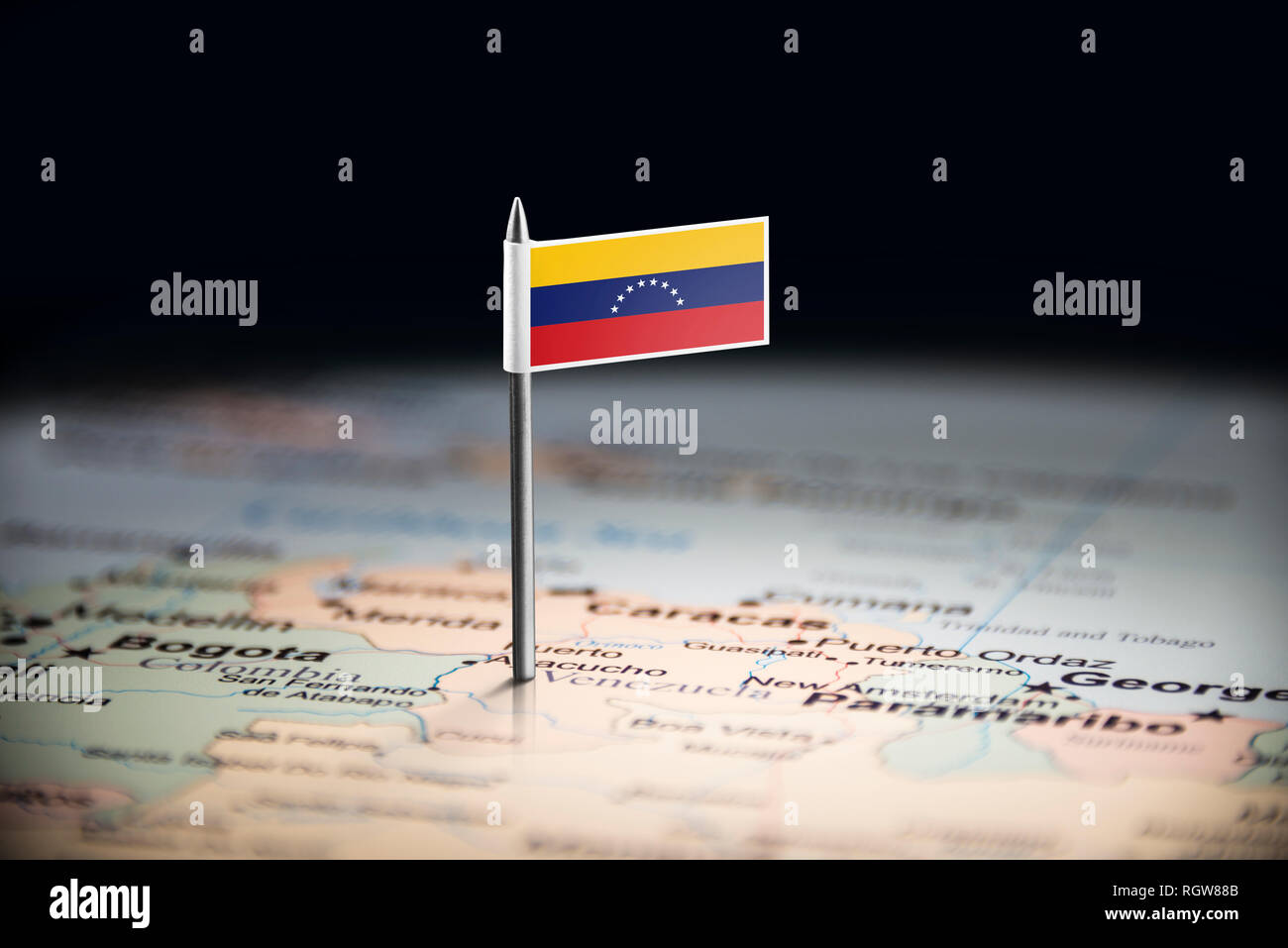 Venezuela marked with a flag on the map Stock Photo - Alamy