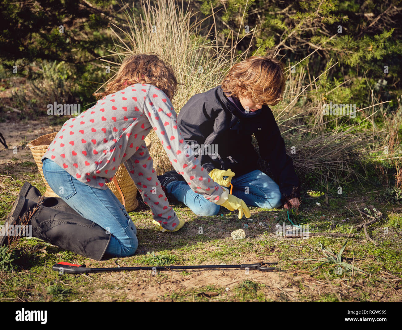 Children picking up garbage in park hi-res stock photography and images ...