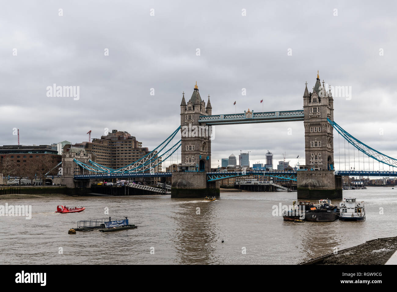 London Tower Bridge. The bridge is a combined bascule and suspension ...