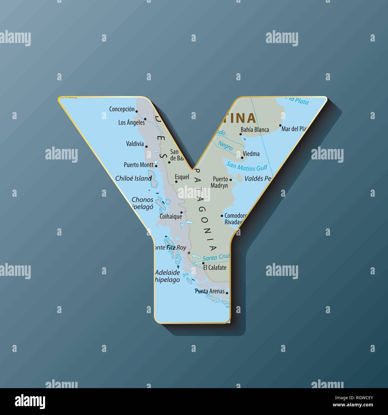 Vector illustration of uppercase letter y with map to use monograms ...