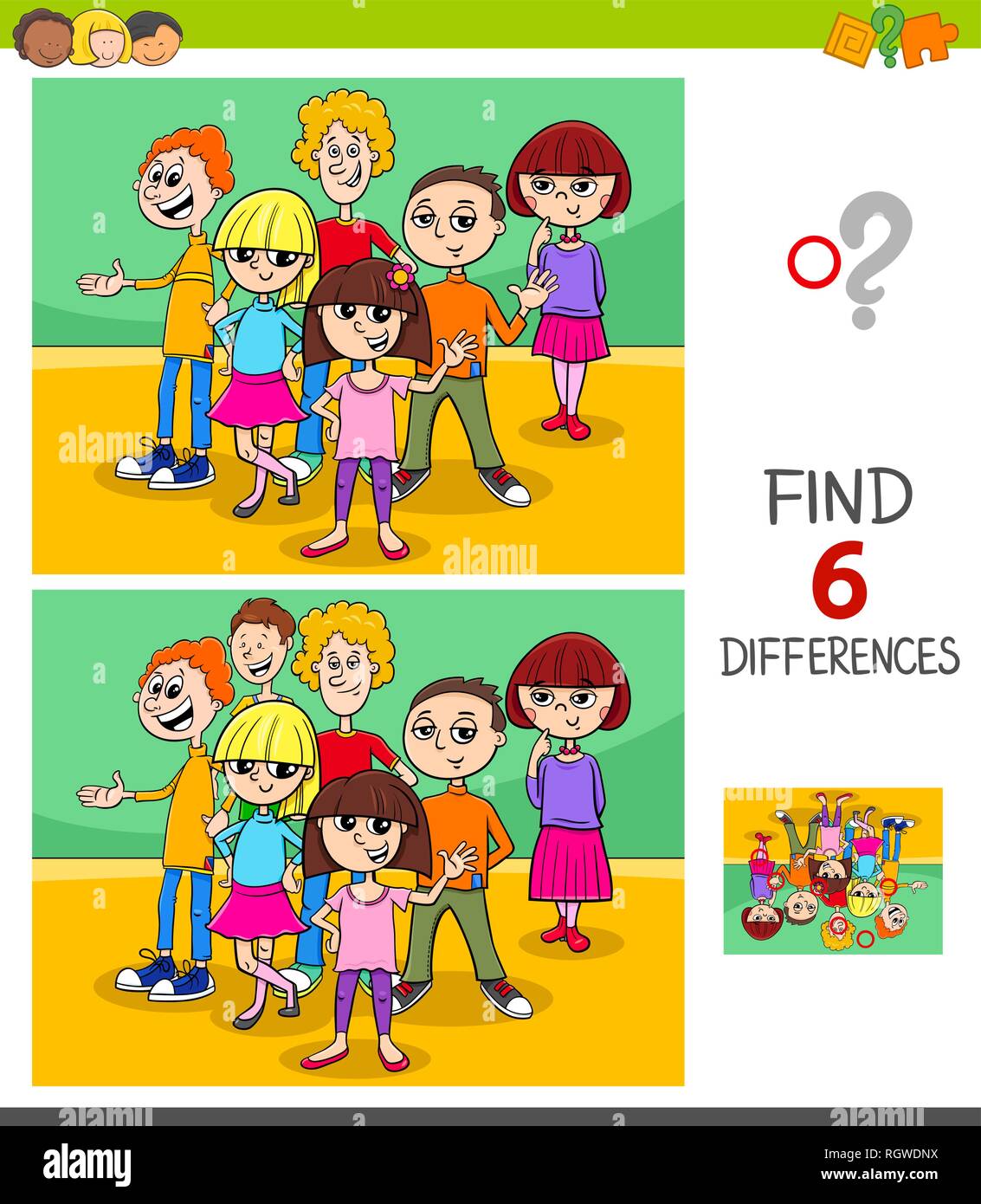 Cartoon Illustration of Finding Six Differences Between Pictures ...