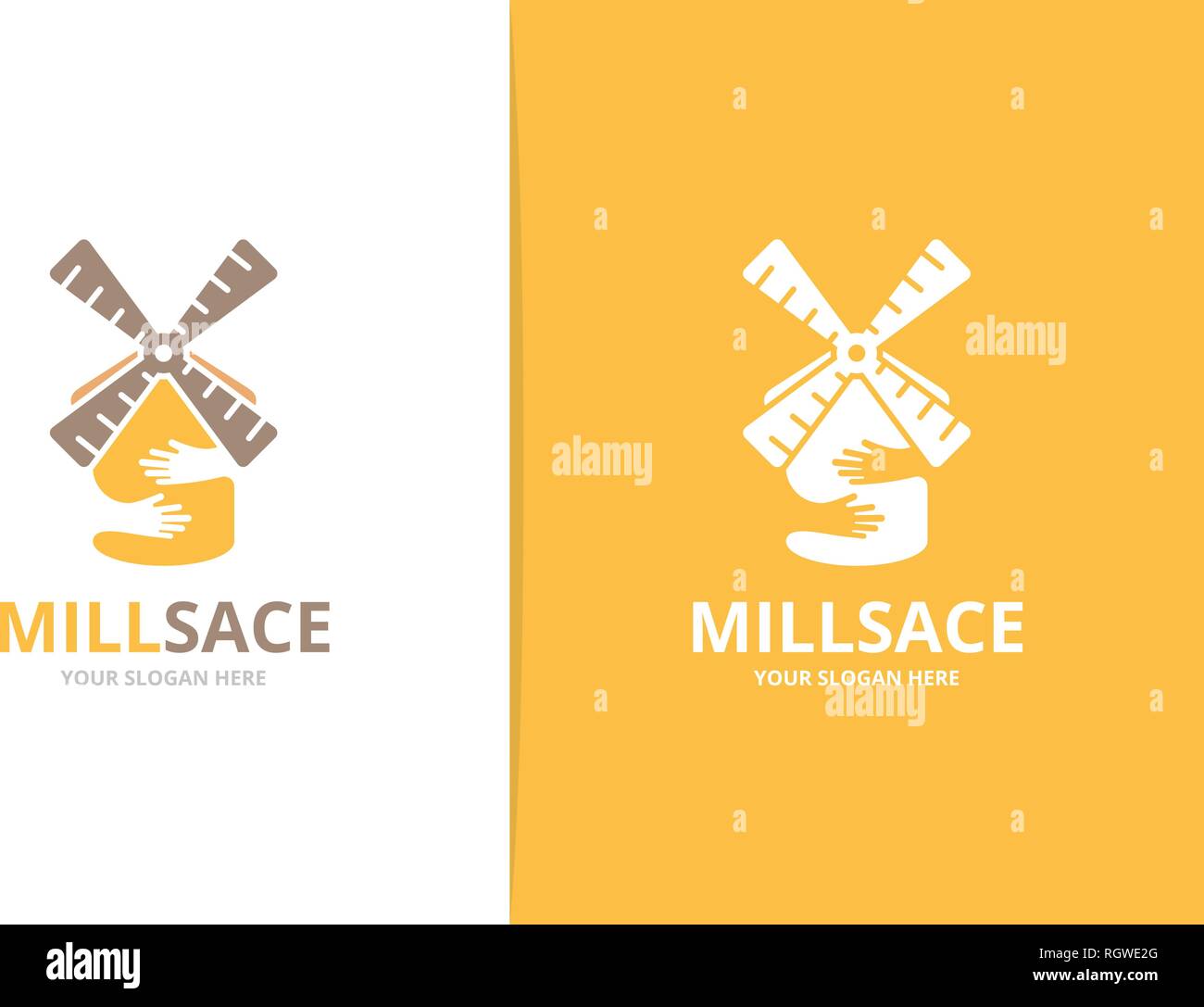 Vector mill and hands logo combination. Farm and hug symbol or icon ...