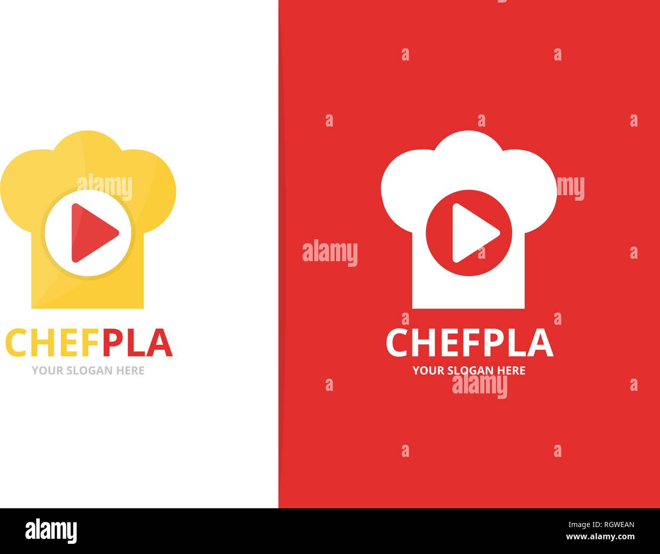 Vector button play and chef hat logo combination. Record and kitchen ...