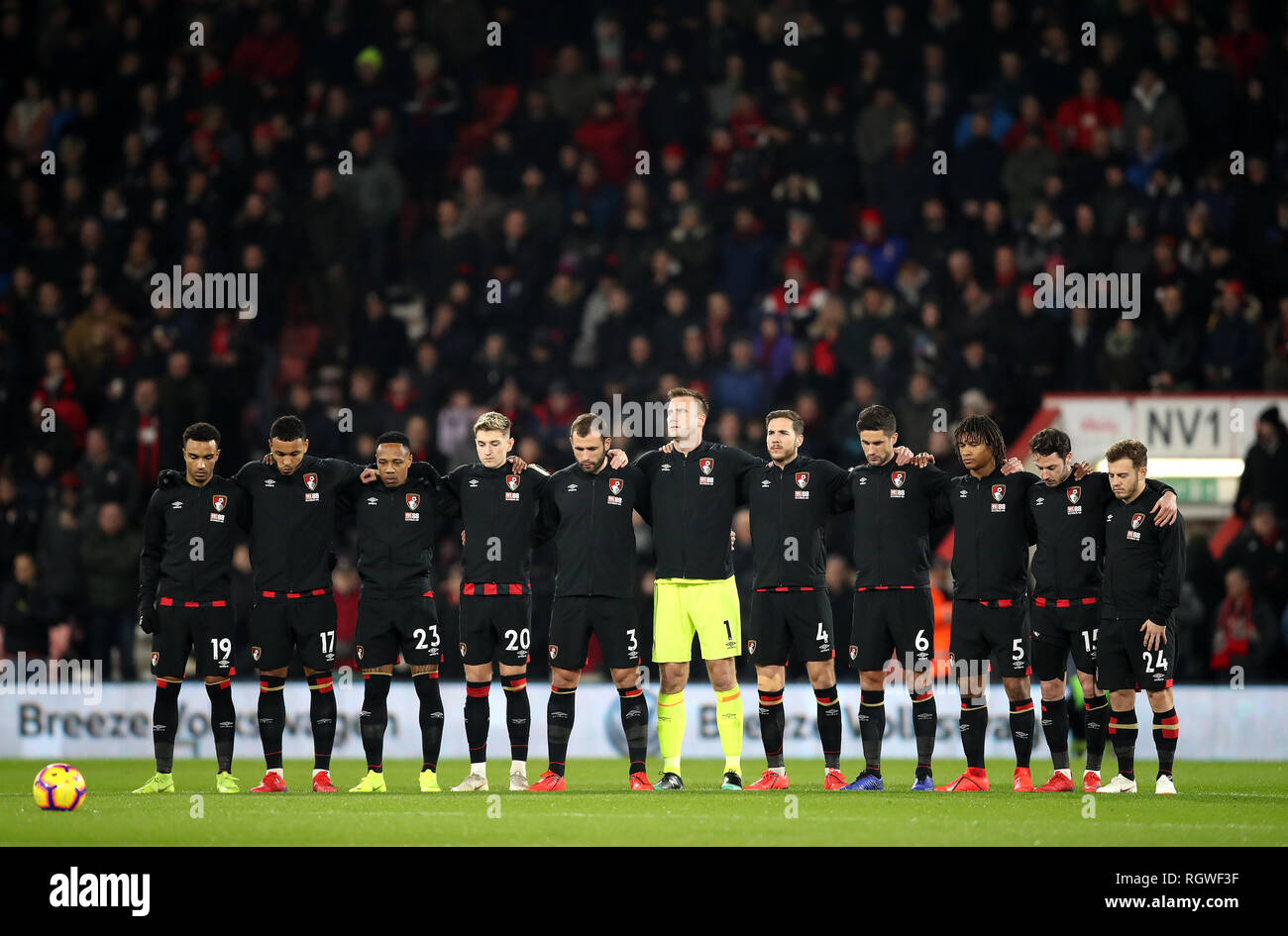 Chelsea and Bournemouth players during a minute's silence paying ...