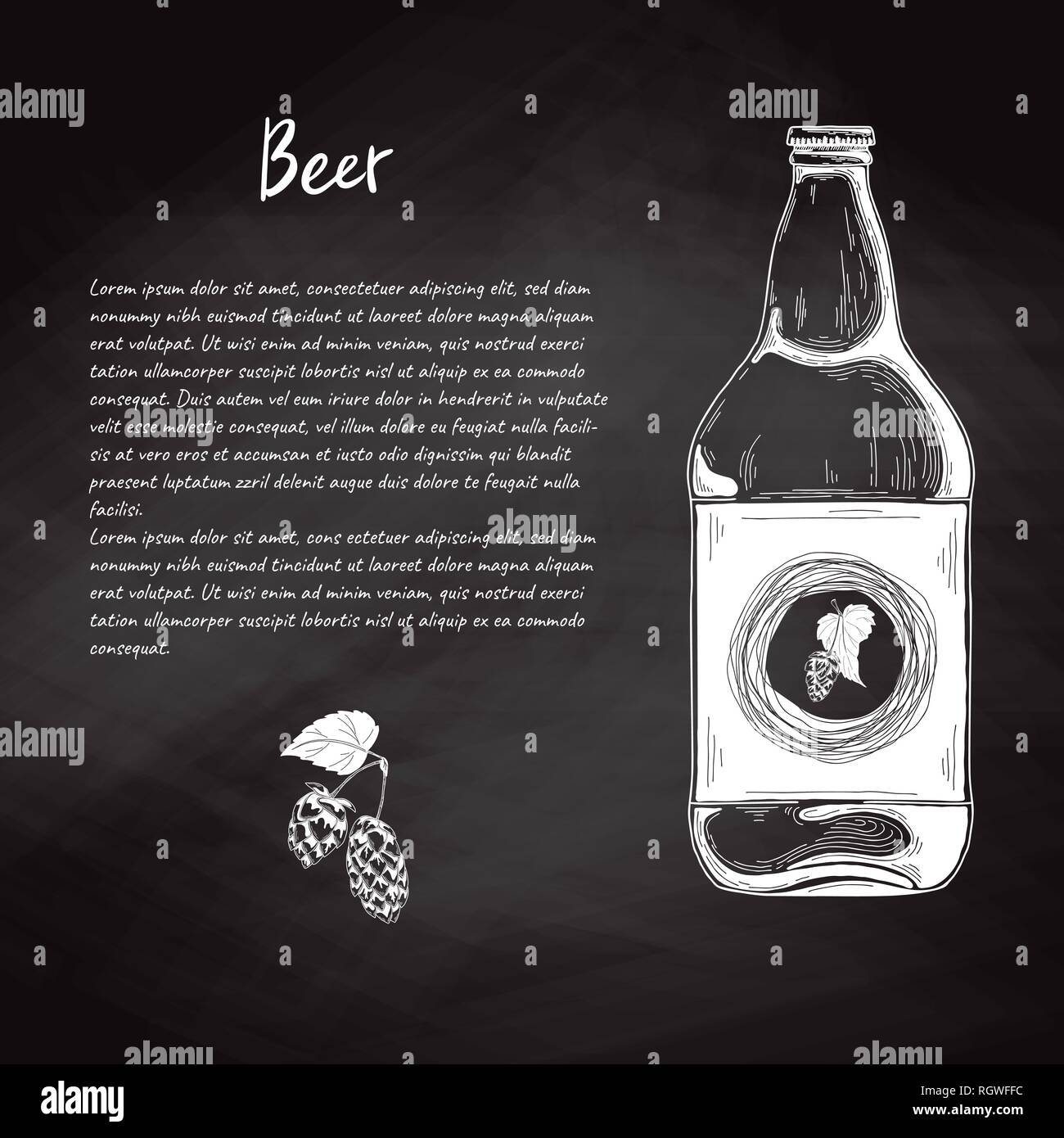 Beer bottle in sketch style. Vector illustration for bar menu Stock ...