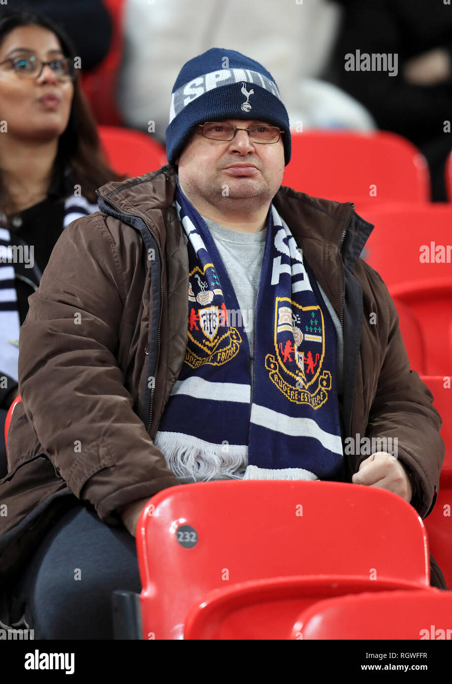 A Tottenham Hotspur fan in the stands before the Premier League match ...