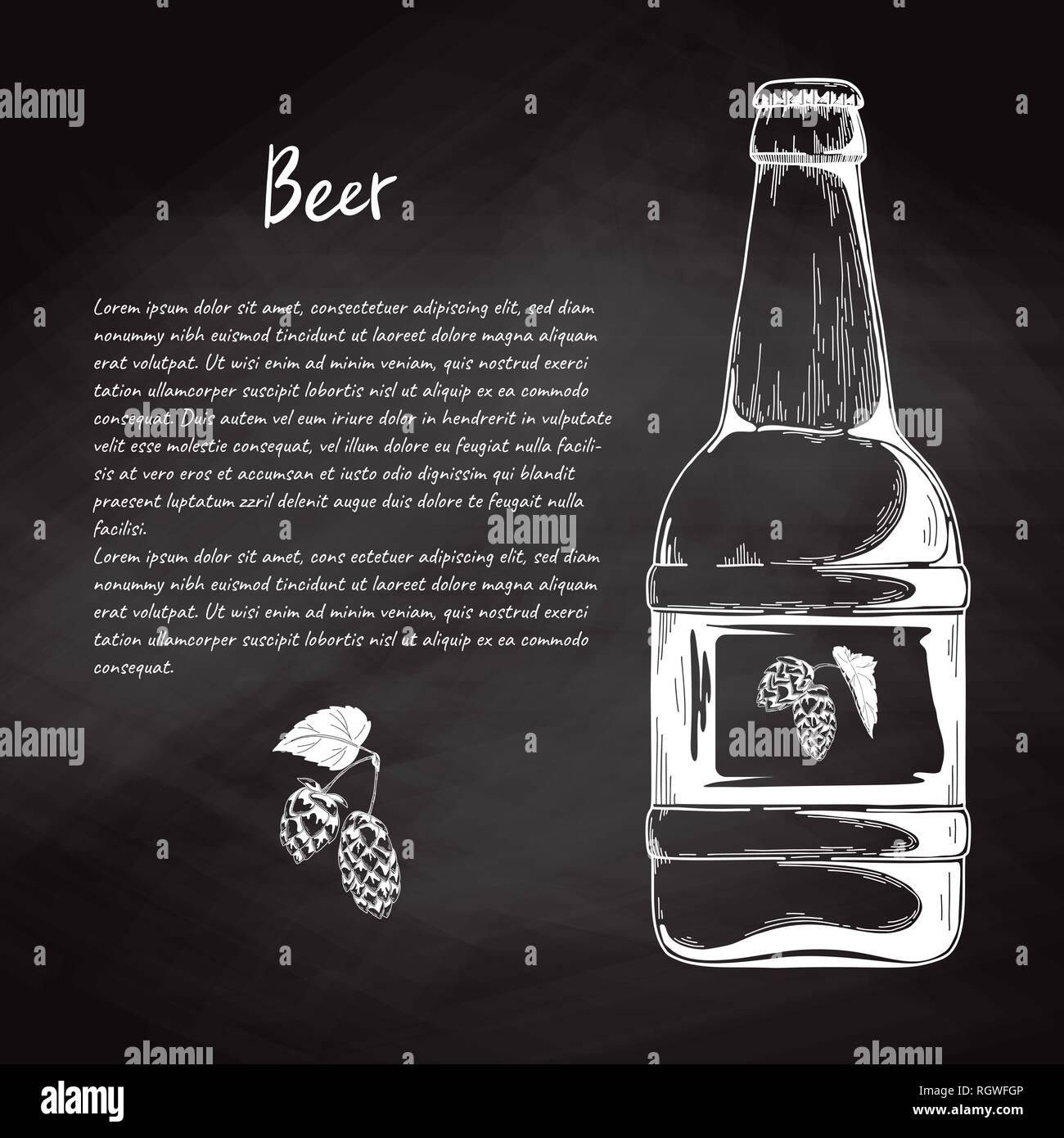 Beer bottle in sketch style. Vector illustration for bar menu Stock ...